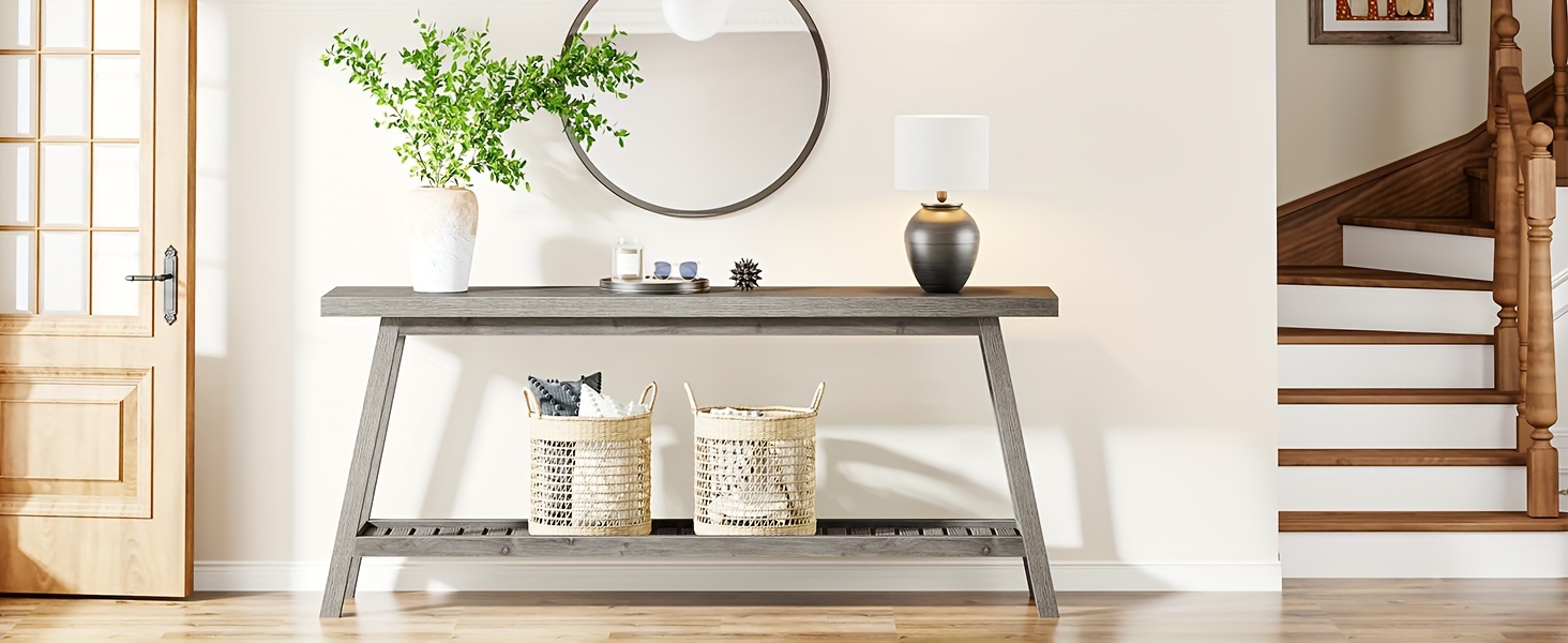 Extra Long Farmhouse Console Table Entryway 2 tier Grey - Temu