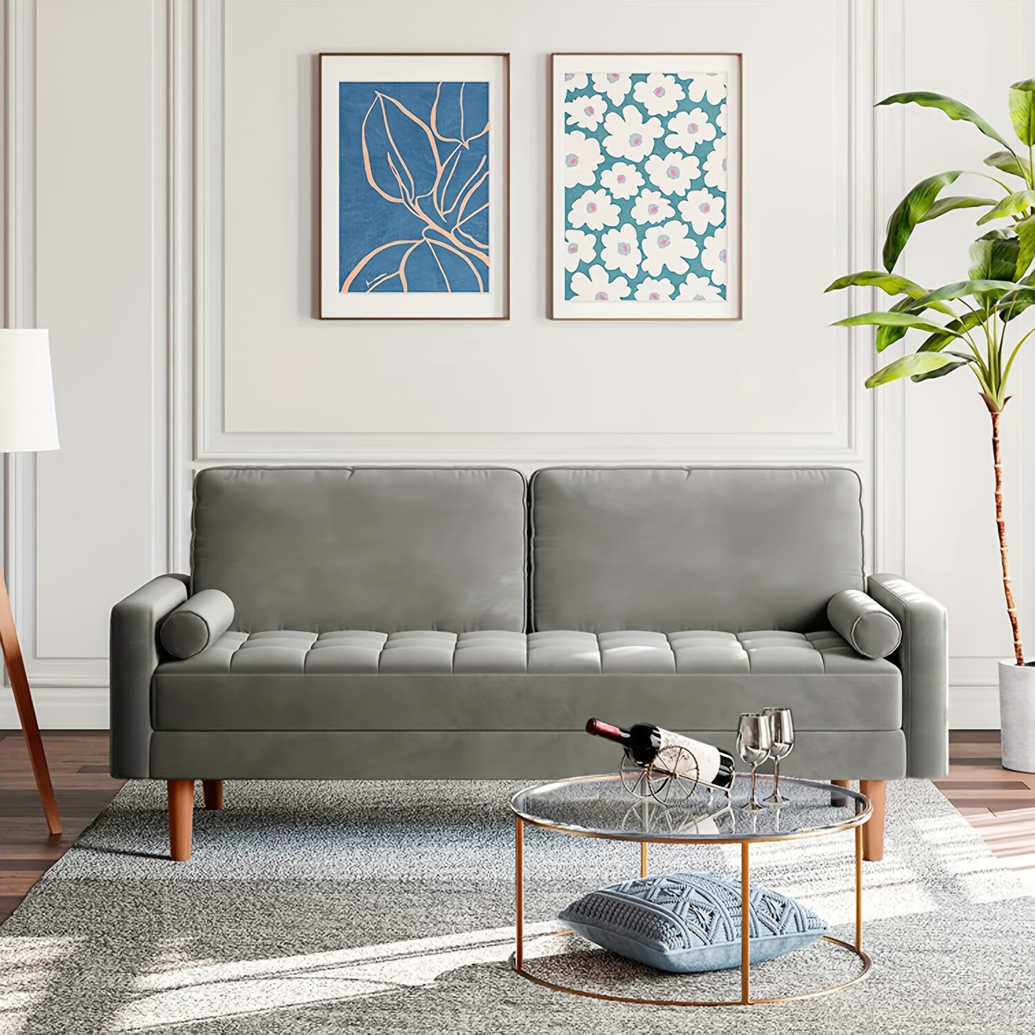 2 seater velvet fabric sofa century modern futon tufted Temu