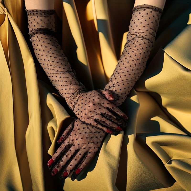 elegant extra long lace tulle gloves chic polka dots Temu United Kingdom