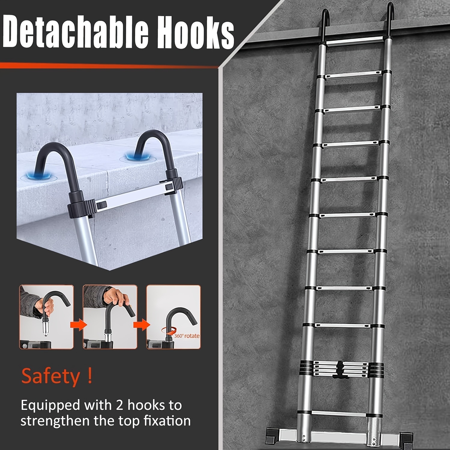 Telescoping Ladder Hooks 10.5 Ft Aluminum Telescopic Ladder - Temu
