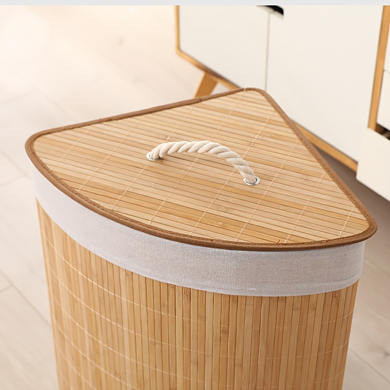 dust proof laundry basket bamboo foldable storage bucket lid - Temu