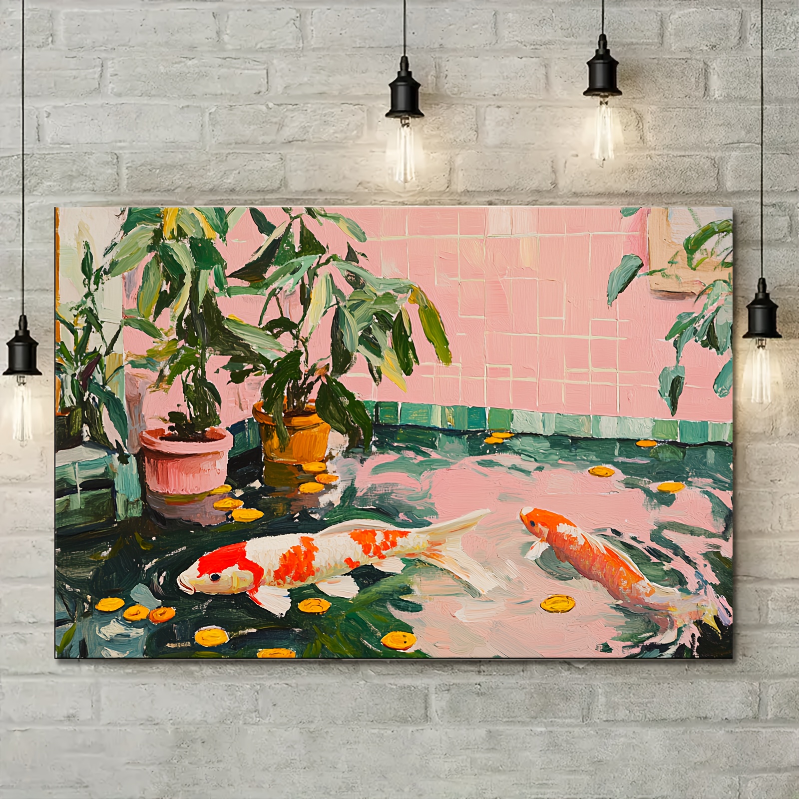 Canvas Poster Koi Fish Swimming In An Indoor Swimming Pool - Temu