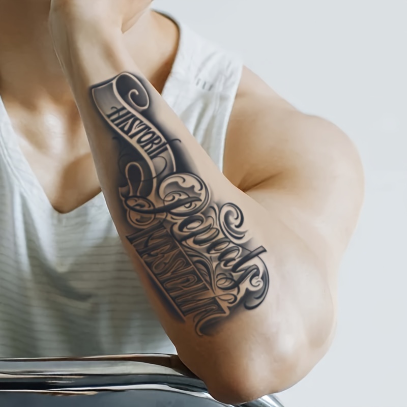 Creative English Lettering Script Temporary Tattoo Stickers Temu