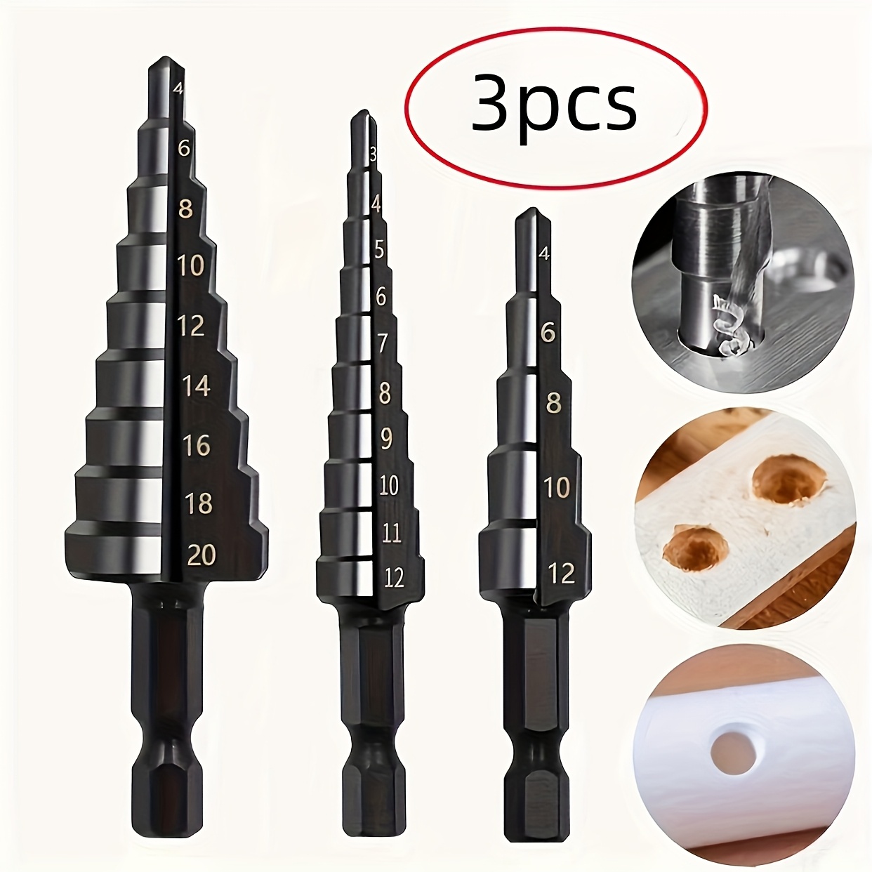 TEMU Set Of 3 Cobalt Step Drill Bits – 24 Different Sizes, Titanium ...