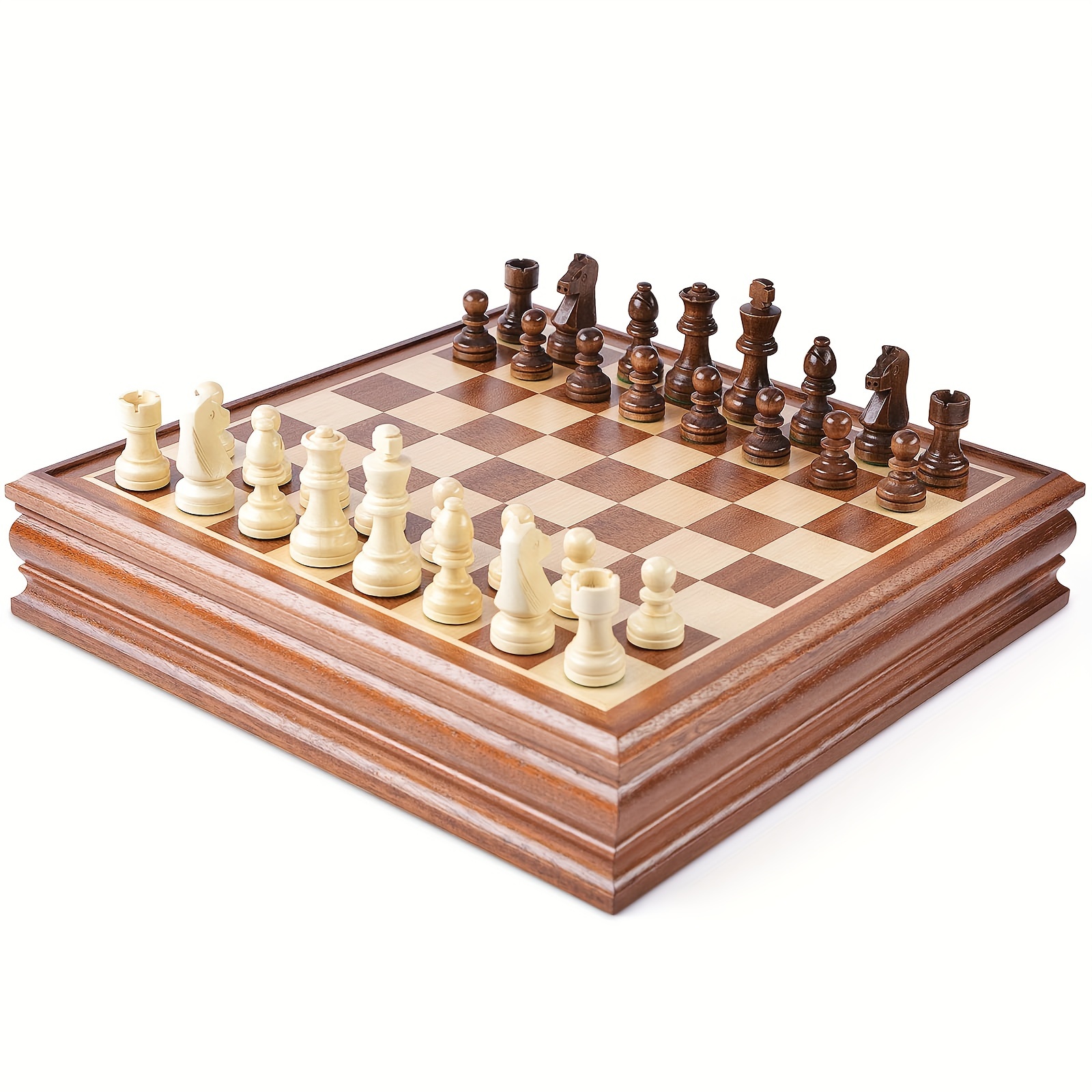 Chess Checkers Board Game Sets Adults Wooden Deluxe Wood - Temu