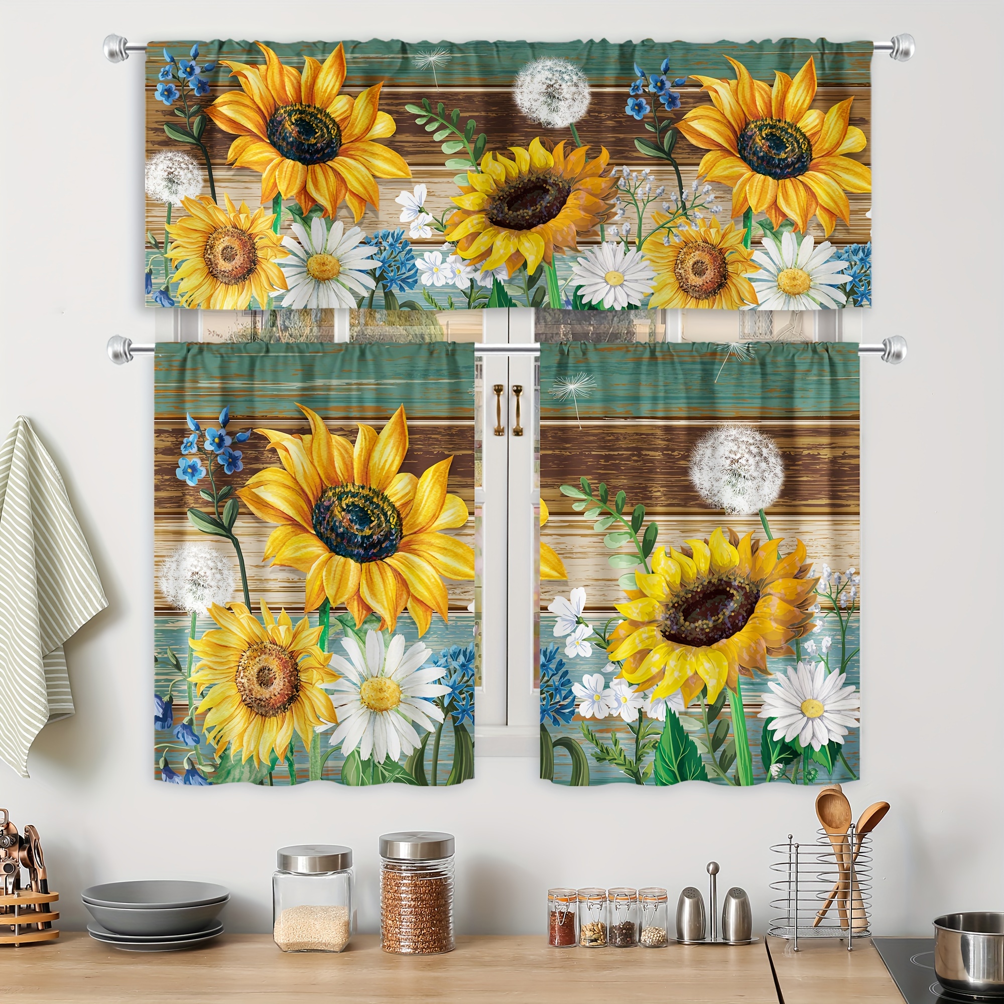 Rustic Sunflower Printed Rod Pocket Curtains Farmhouse Daisy - Temu ...