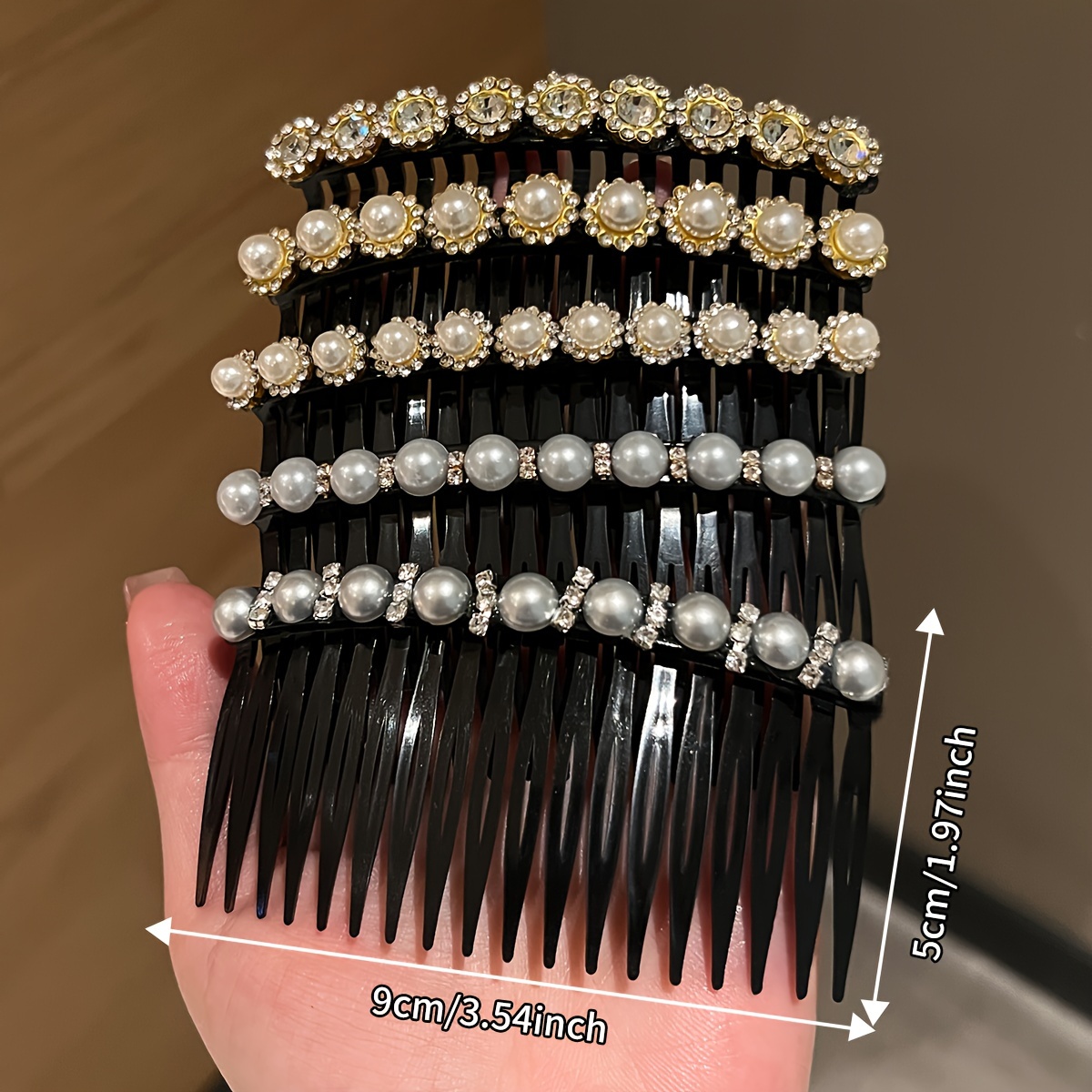 Pearl Rhinestone Embellished Hair Side Combs Set Elegant - Temu