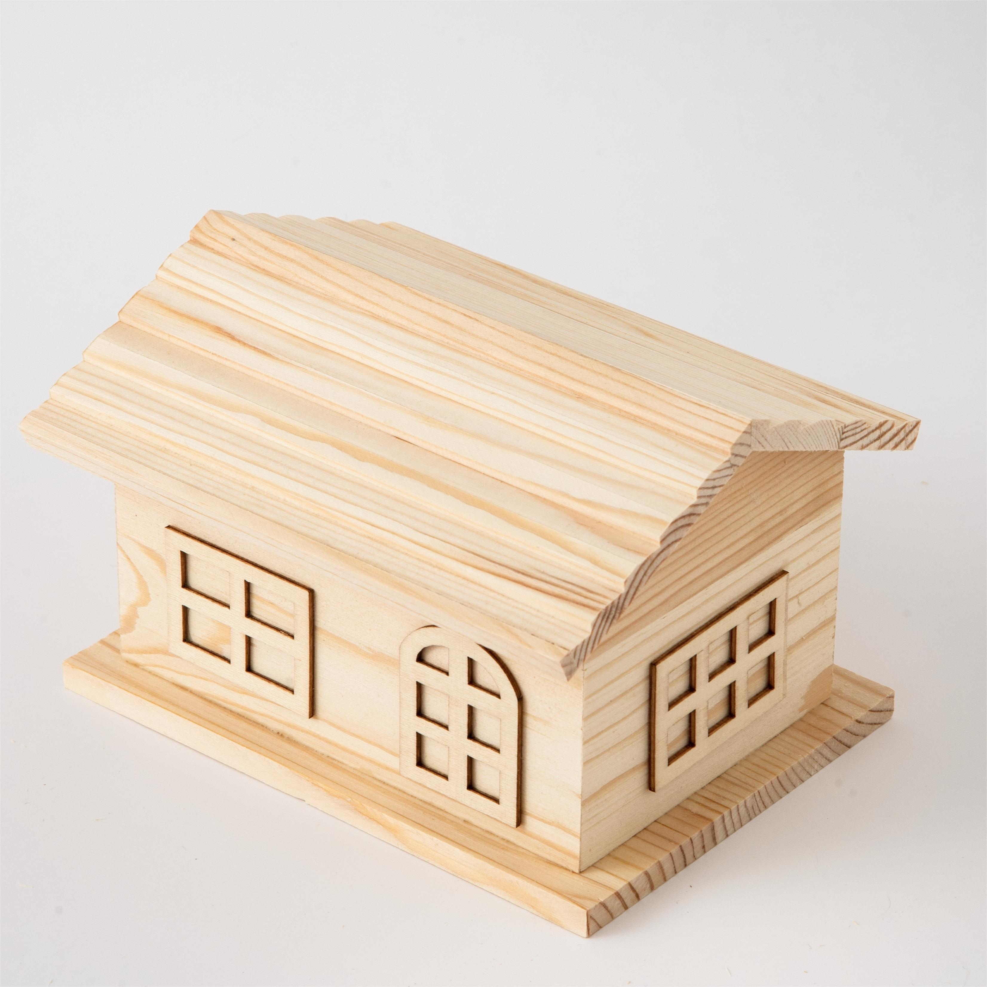 Cabin Shape Storage Box Household Solid Wood Lock Document - Temu New ...