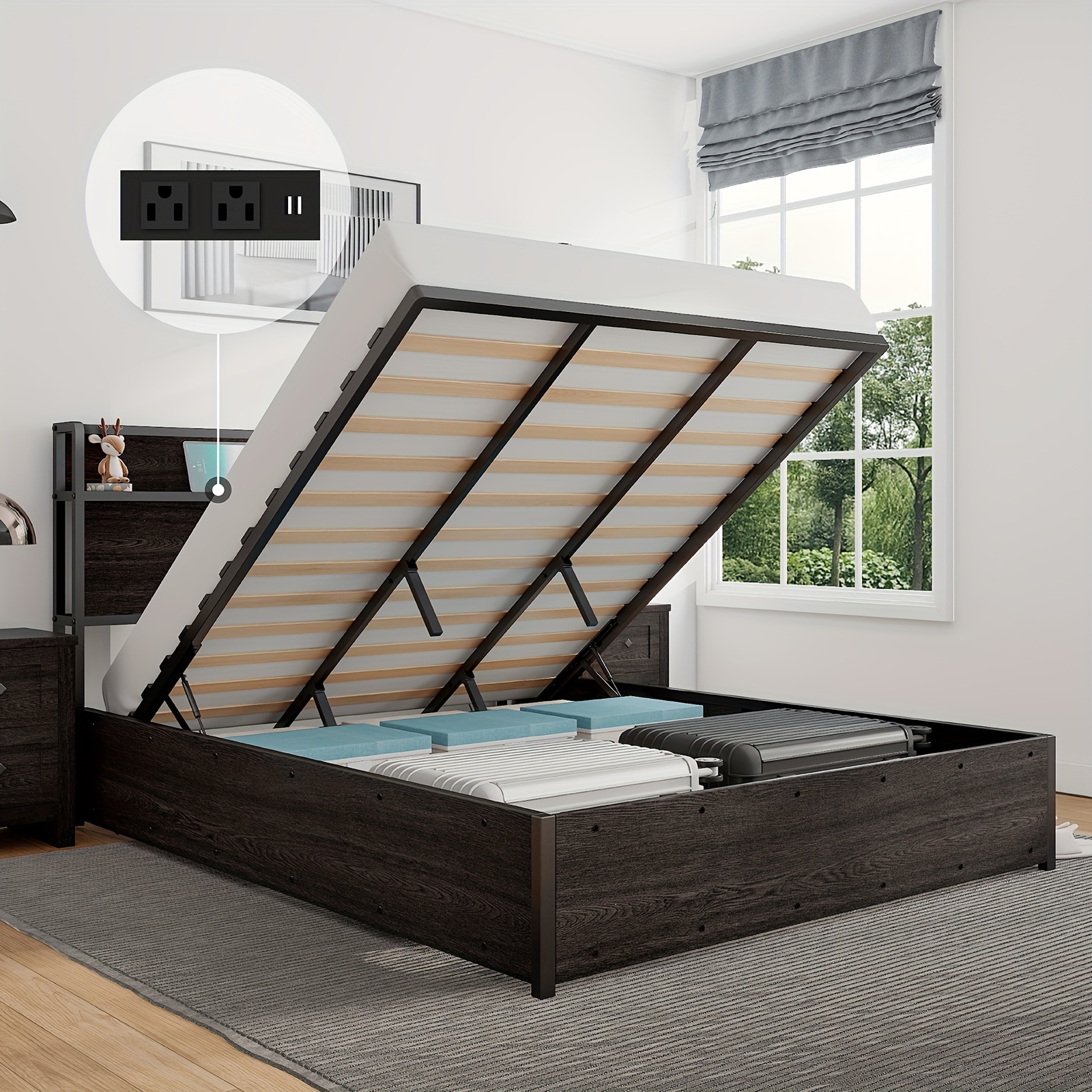 full queen king size lift storage bed wood platform bed Temu