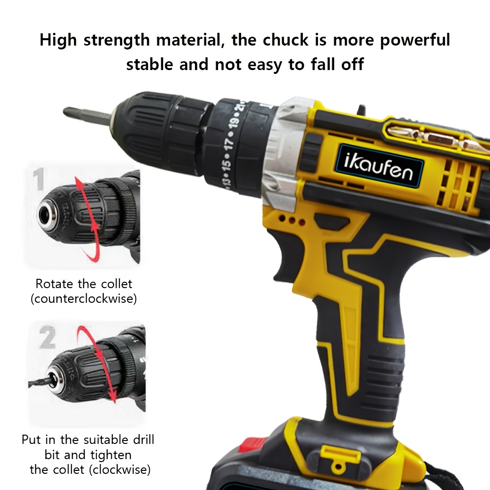 Cordless Drill Driver 21V Electric Drill Screwdriver Kit With 25 1 Torque 2 Speed With 2 Batteries 1.5Ah LED Light For Home And Garden