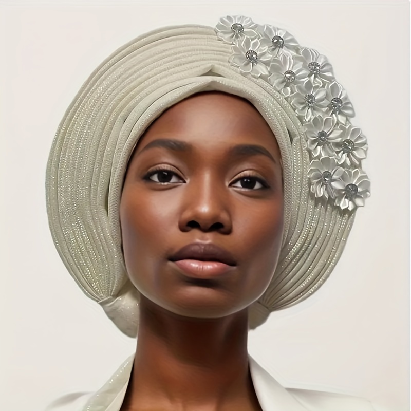 African Flower Decor Turban Hat Women Vintage Solid Color - Temu