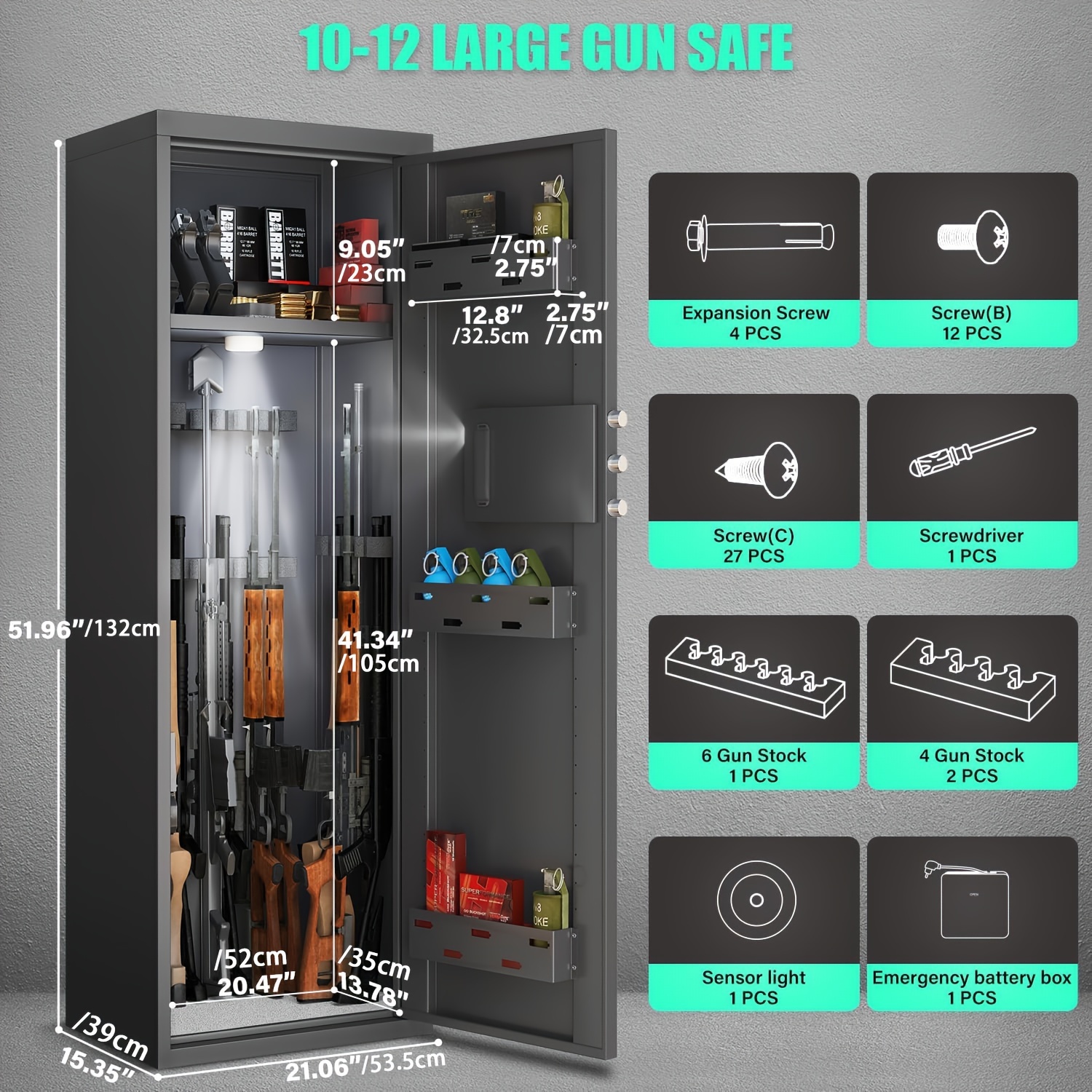 10-12 Rifle Gun Safe, Digital Keypad Large Unassembled Gun Safes For ...