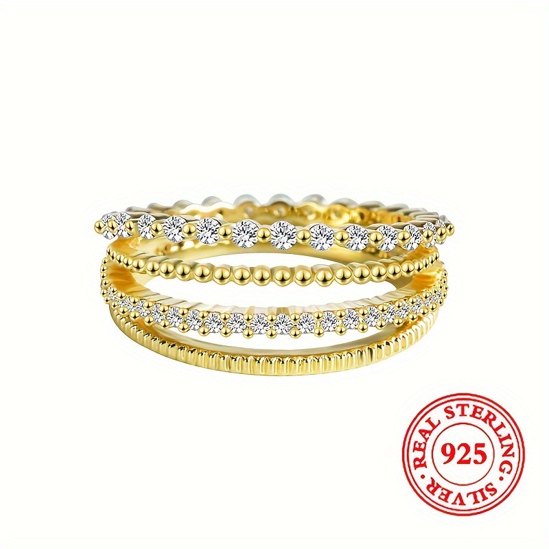 925 Silver Iced Shiny Zircon Band Ring Niche Design Finger - Temu ...