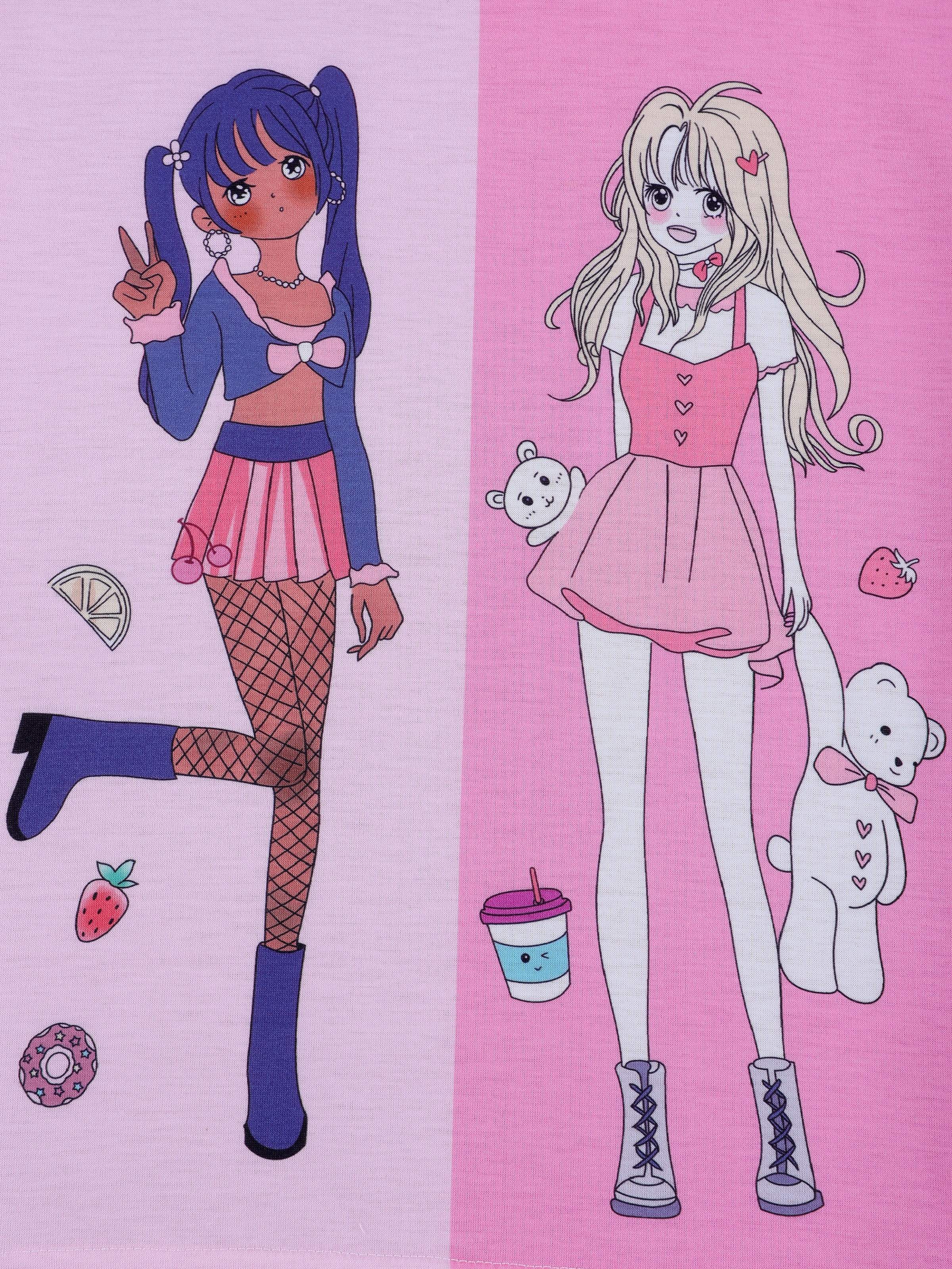 Trendy Girls Cropped Splicing Cartoon Girl Graphic Short Sleeve T Shirt ...