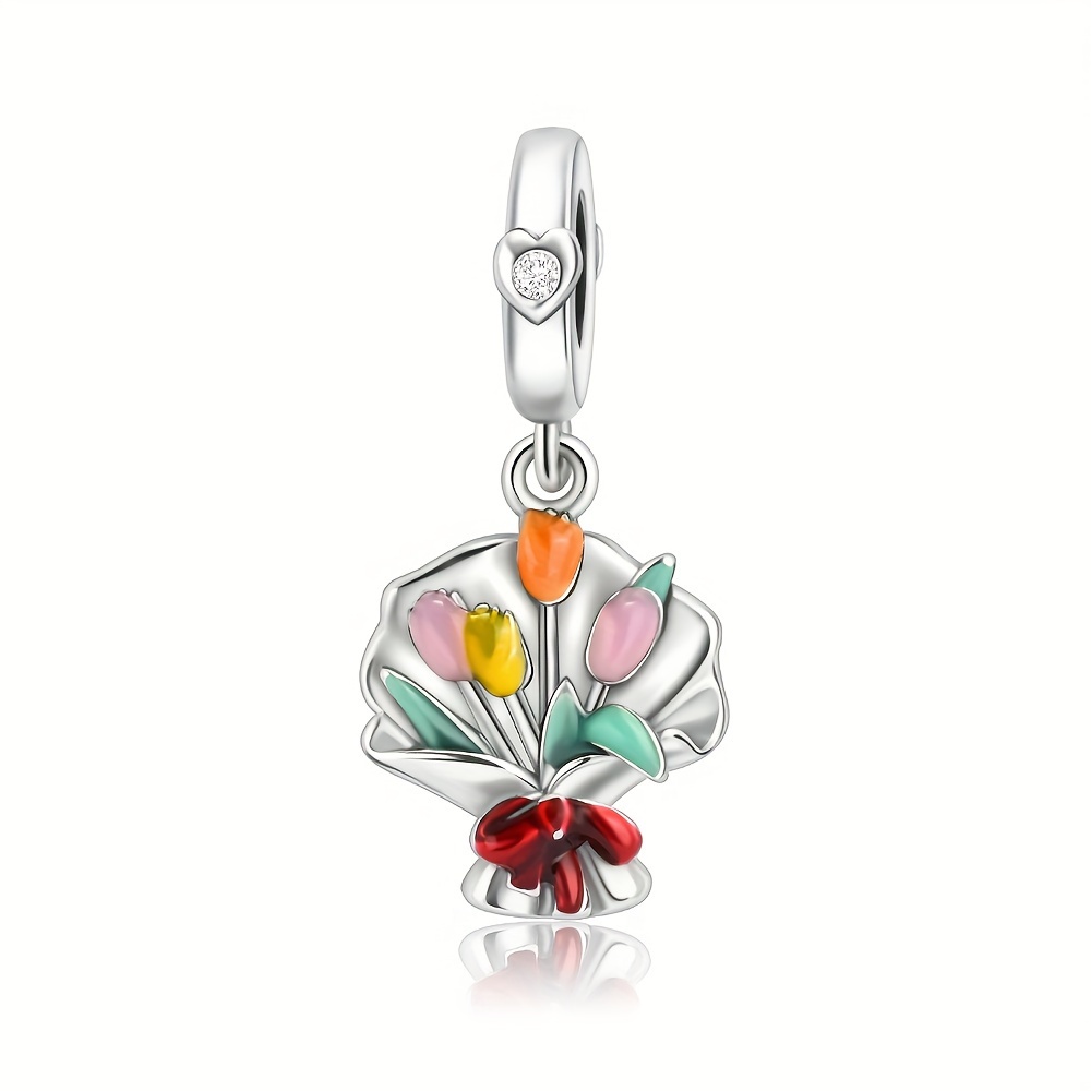 925 Silver Bouquet Pendant Inlaid Zircon Beaded Suitable Fit - Temu ...