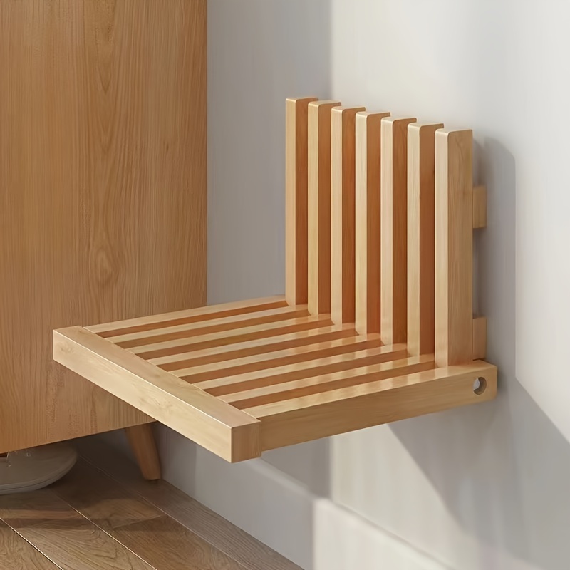 Modern Wall Mounted Folding Storage Bench Solid Wood Invisible Entryway Shoe Changing Stool with Upholstered Seat Space Saving Foldable Design for Home Use