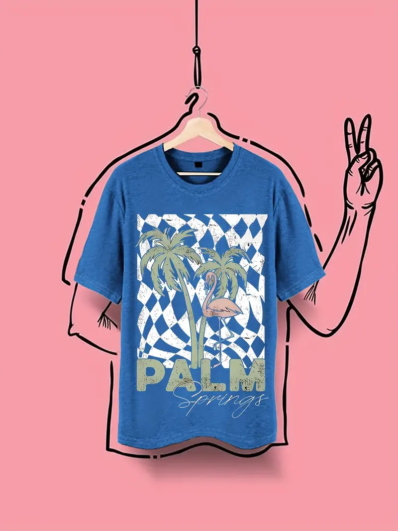 Print T Shirt Plus Size Letter Coconut Palm Graphic Short Temu Canada