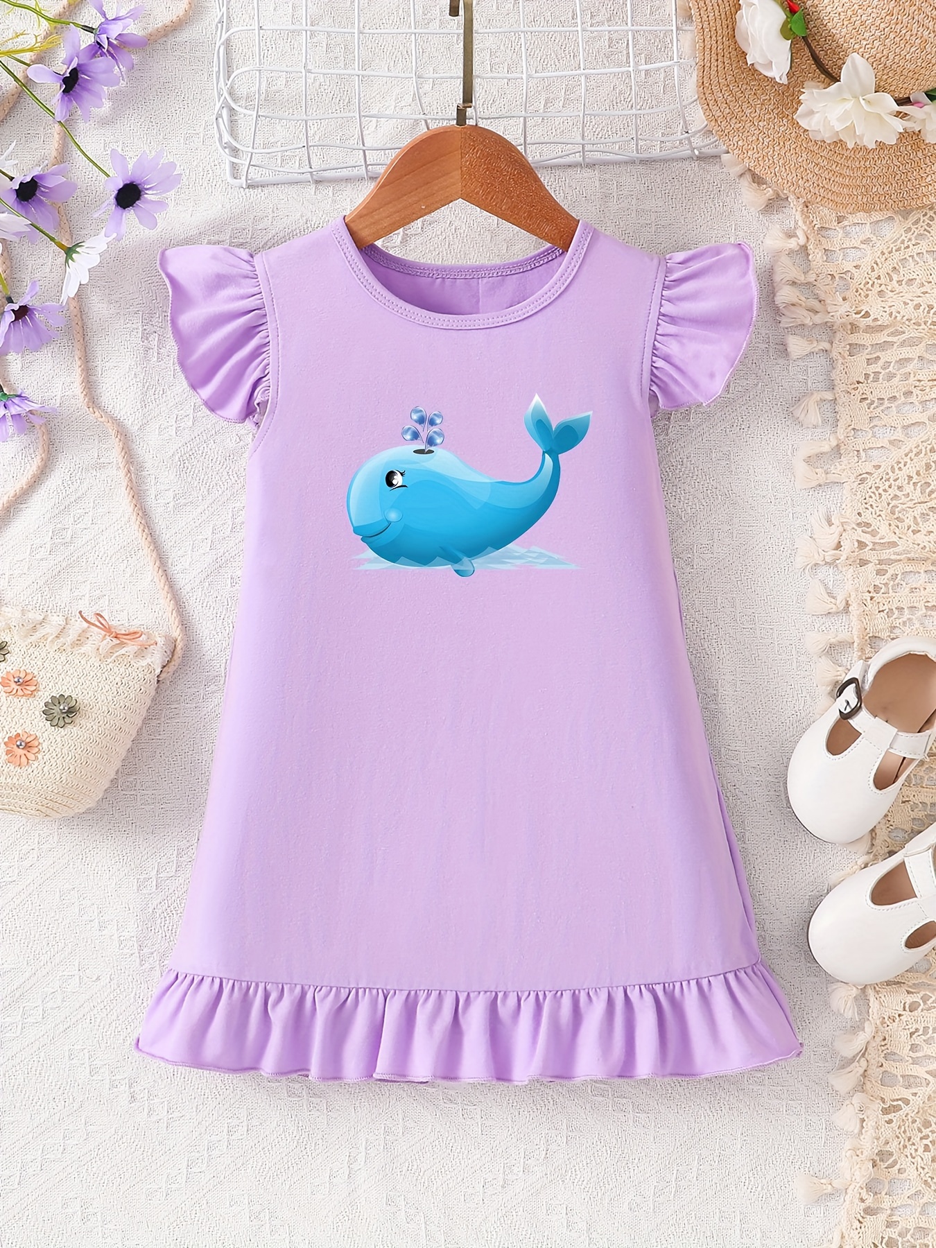 Cute Cartoon Whale Graphic Print Baby Girls' Comfy Crew Neck - Temu ...