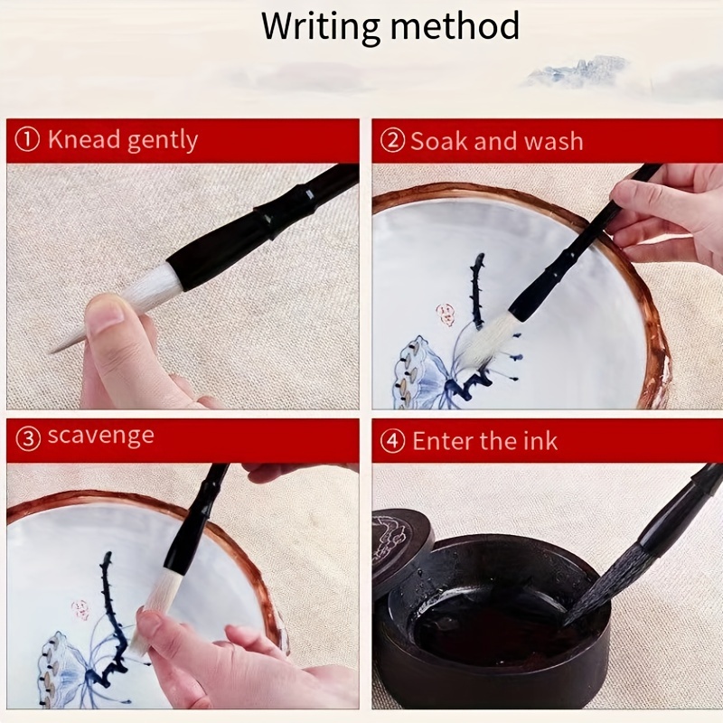 Chinese Calligraphy Brushes Wolf Sheep Hair Fluted Handle - Temu