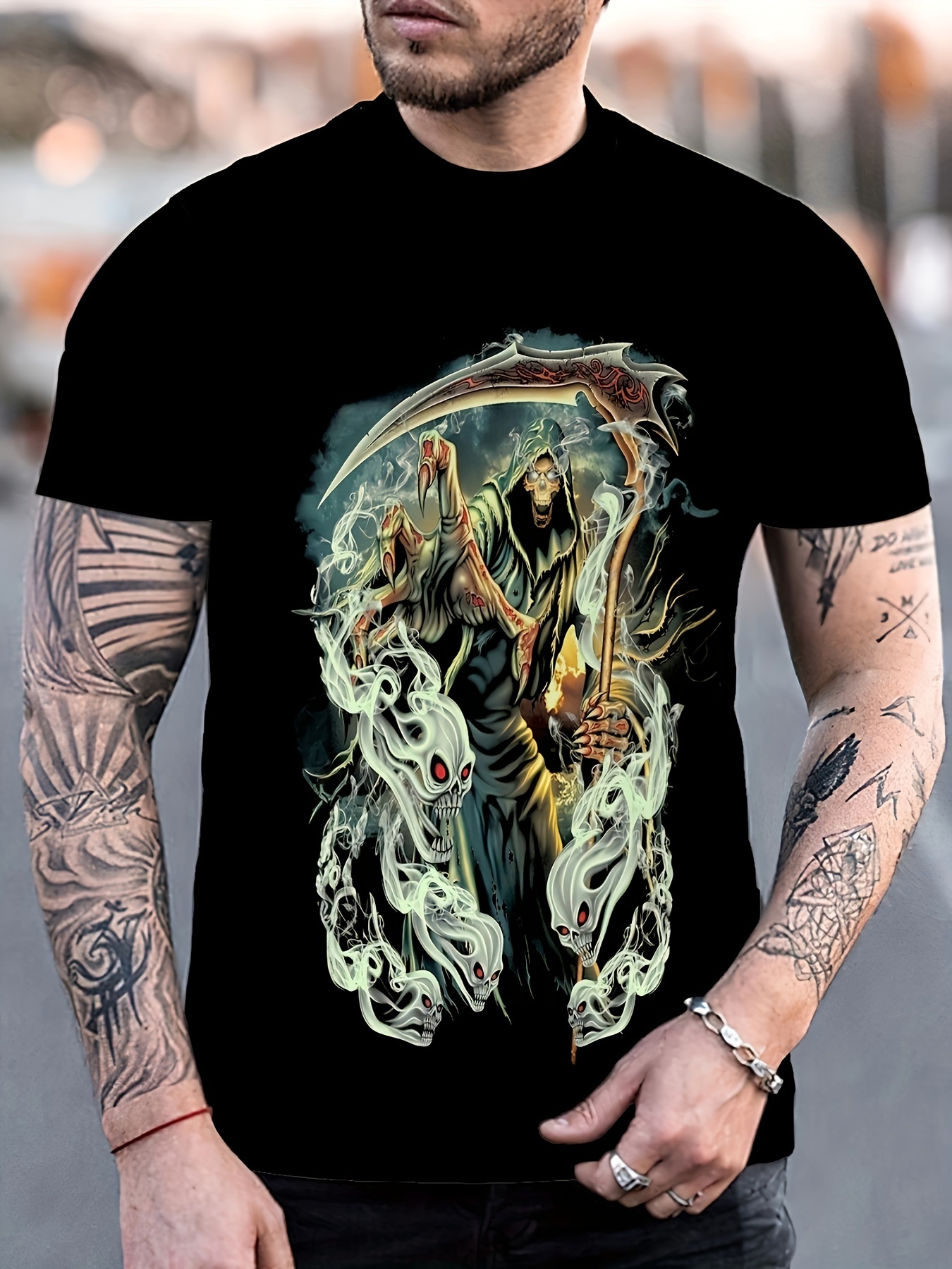 Death Print T shirt Men's Style Stretch Round - Temu New Zealand