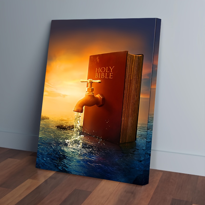 Wooden Framed Canvas Painting Lock Water Valve In Bible Holy - Temu
