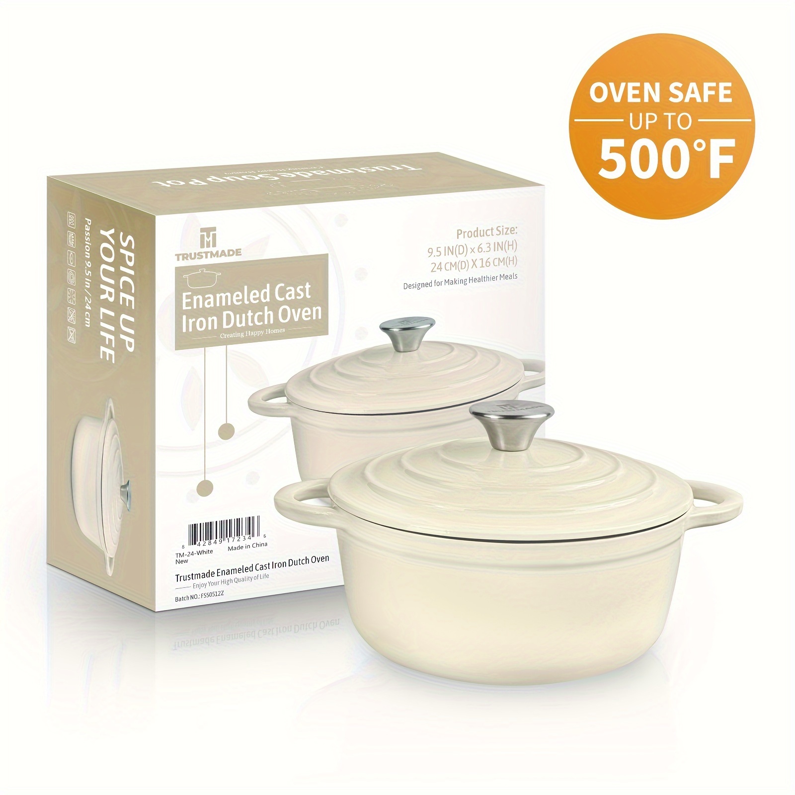 4.5 Qt/ Cast Iron Dutch Oven Enamel Coated Cookware Pot Self - Temu