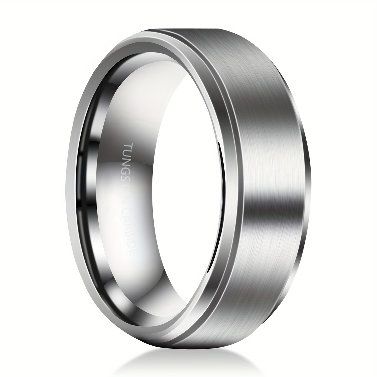 Silvery Classic Tungsten Steel Ring Matte Brushed Wedding - Temu United ...