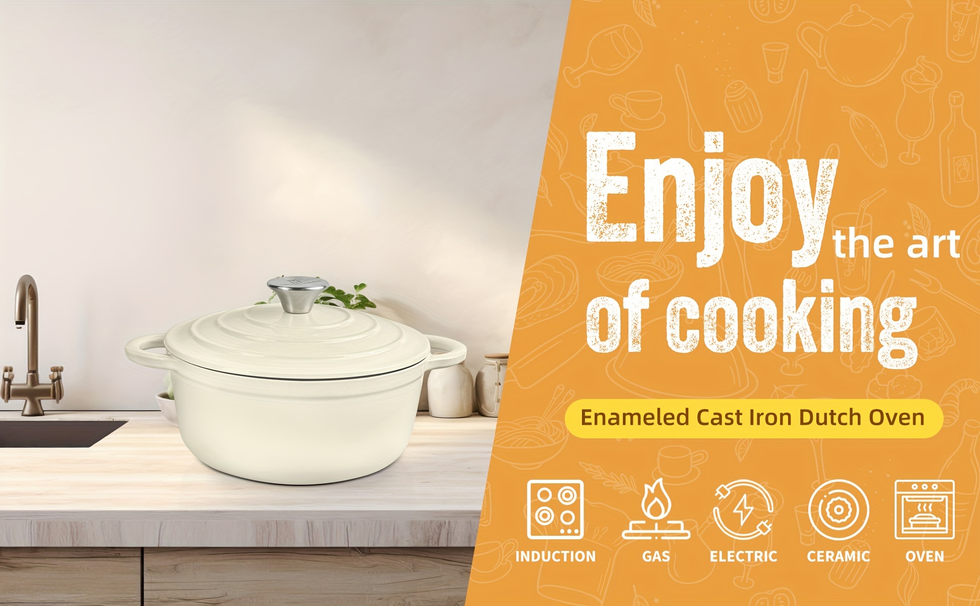 4.5 Qt/ Cast Iron Dutch Oven Enamel Coated Cookware Pot Self - Temu