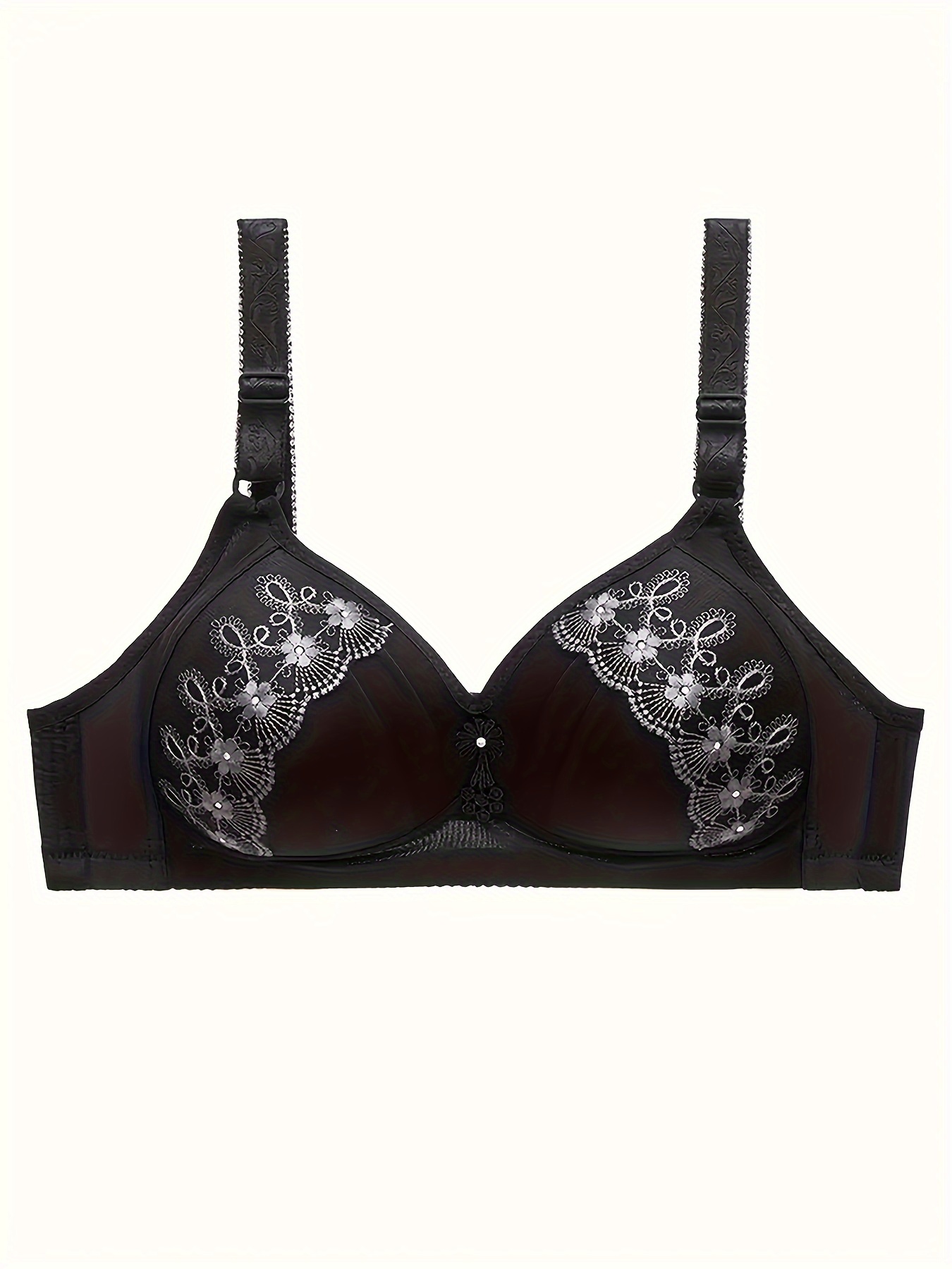 Simple Contrast Lace Floral Patch Bra Comfy Breathable - Temu