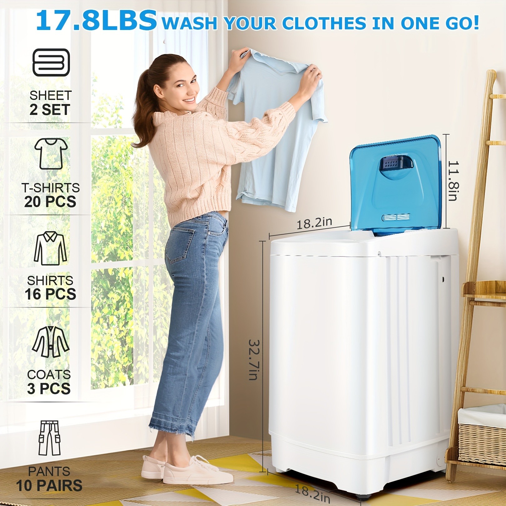portable washing machine 17.8lbs 2.3cu.ft full automatic Temu