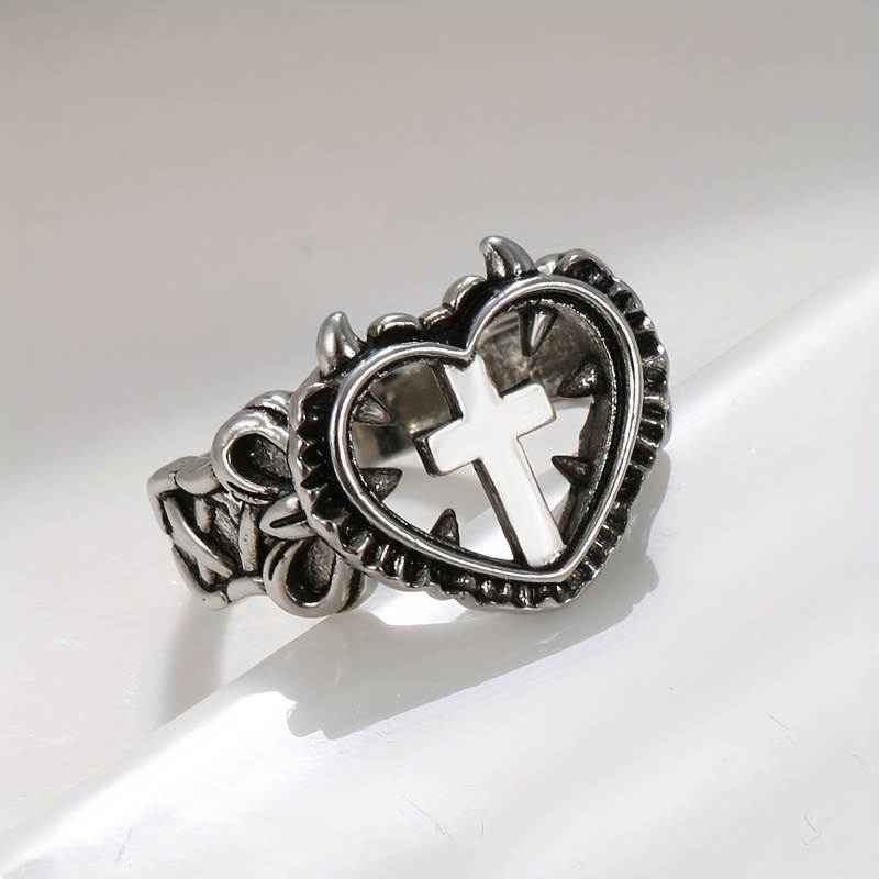 Gothic Punk Minimalist Horn Heart Cross - Temu