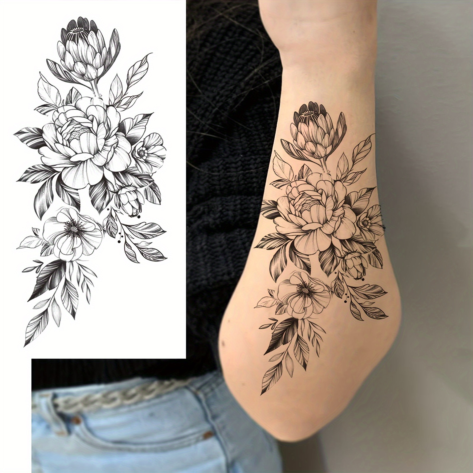 Floral Temporary Tattoos Women Men Large - Temu United