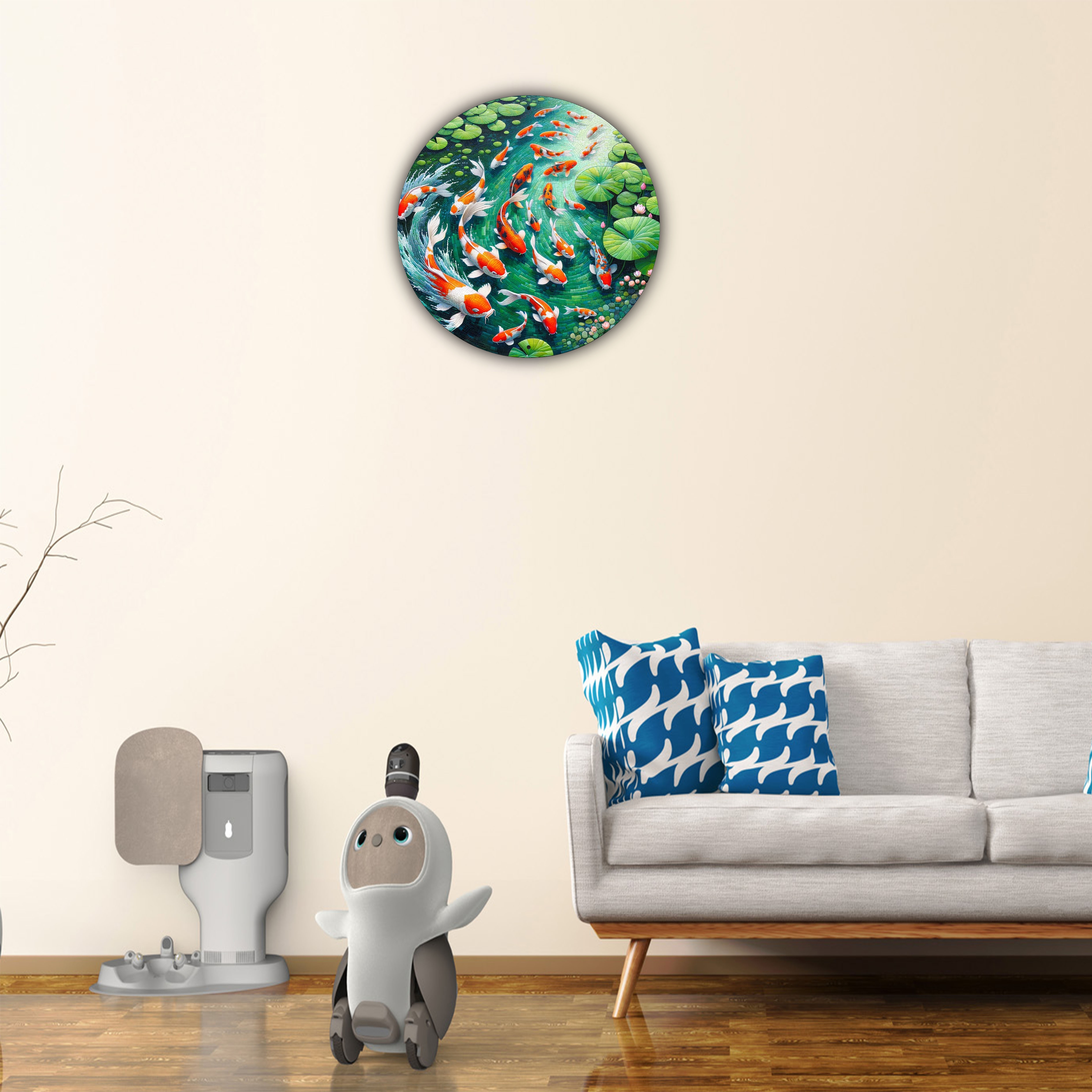 Round Koi Fish Pond Art Metal Foil Engraving Sign Vintage - Temu