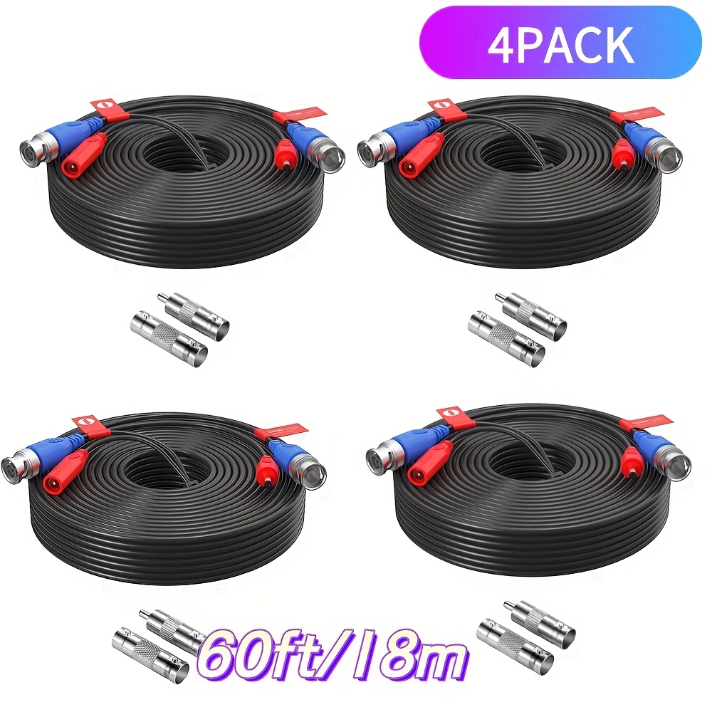 Camera Cable 4 Pack 100ft/30M BNC Video Power Cables, BNC Extension ...