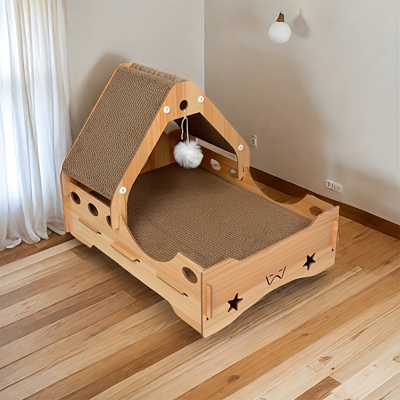 Deluxe Wooden Cat House Detachable Corrugated Scratching - Temu United ...