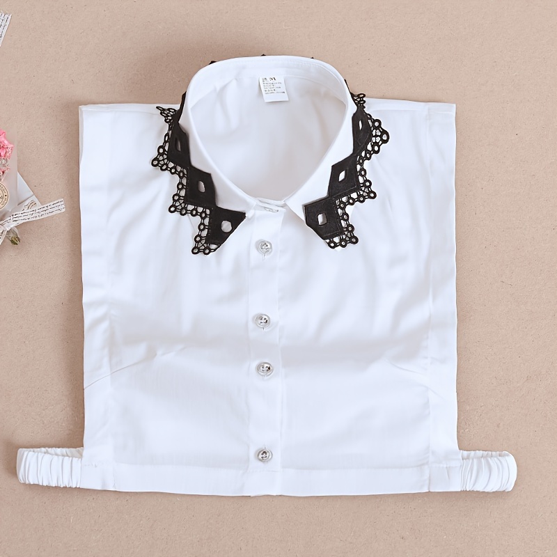 Hollow Embroidered Neck Half Shirt Collar Black/white - Temu Australia