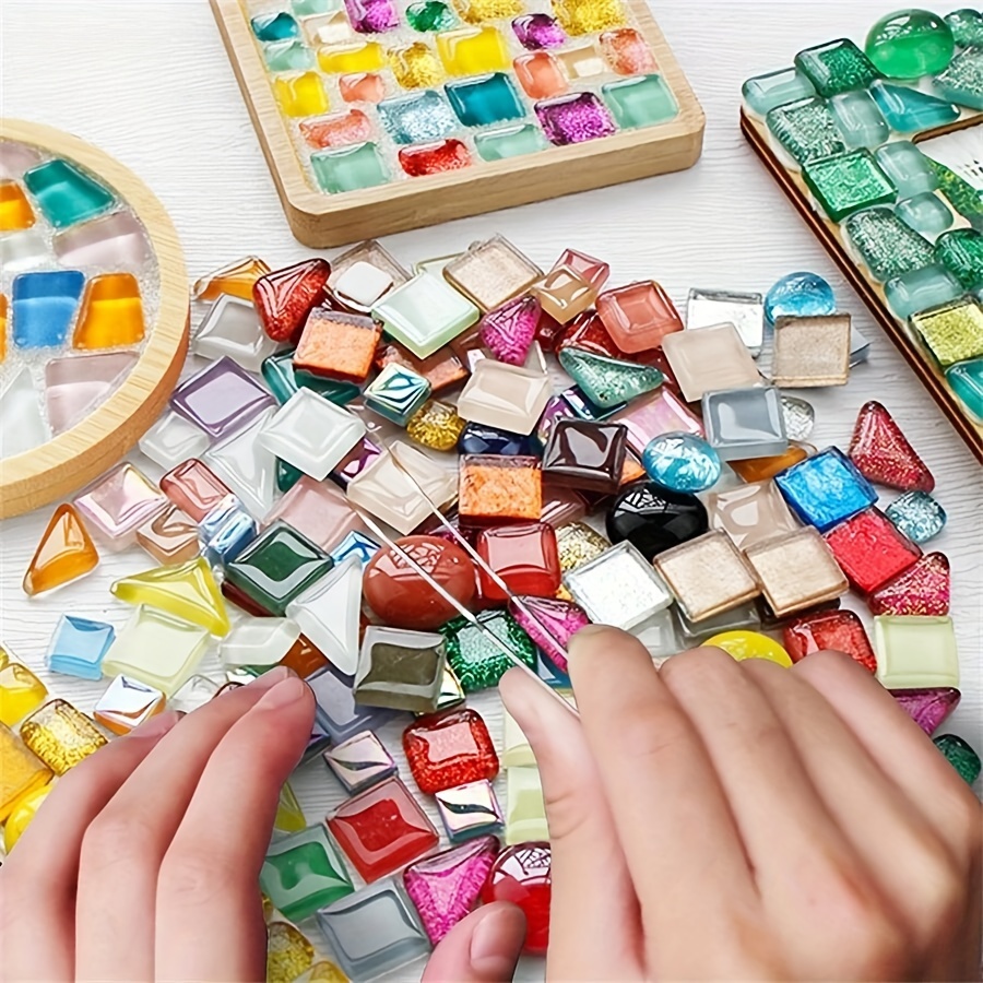 pink mosaic glass tiles irregular shaped craft pieces diy - Temu