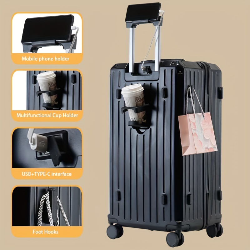 Large Capacity Suitcase Solid Color Hard Shell Zipper - Temu Canada