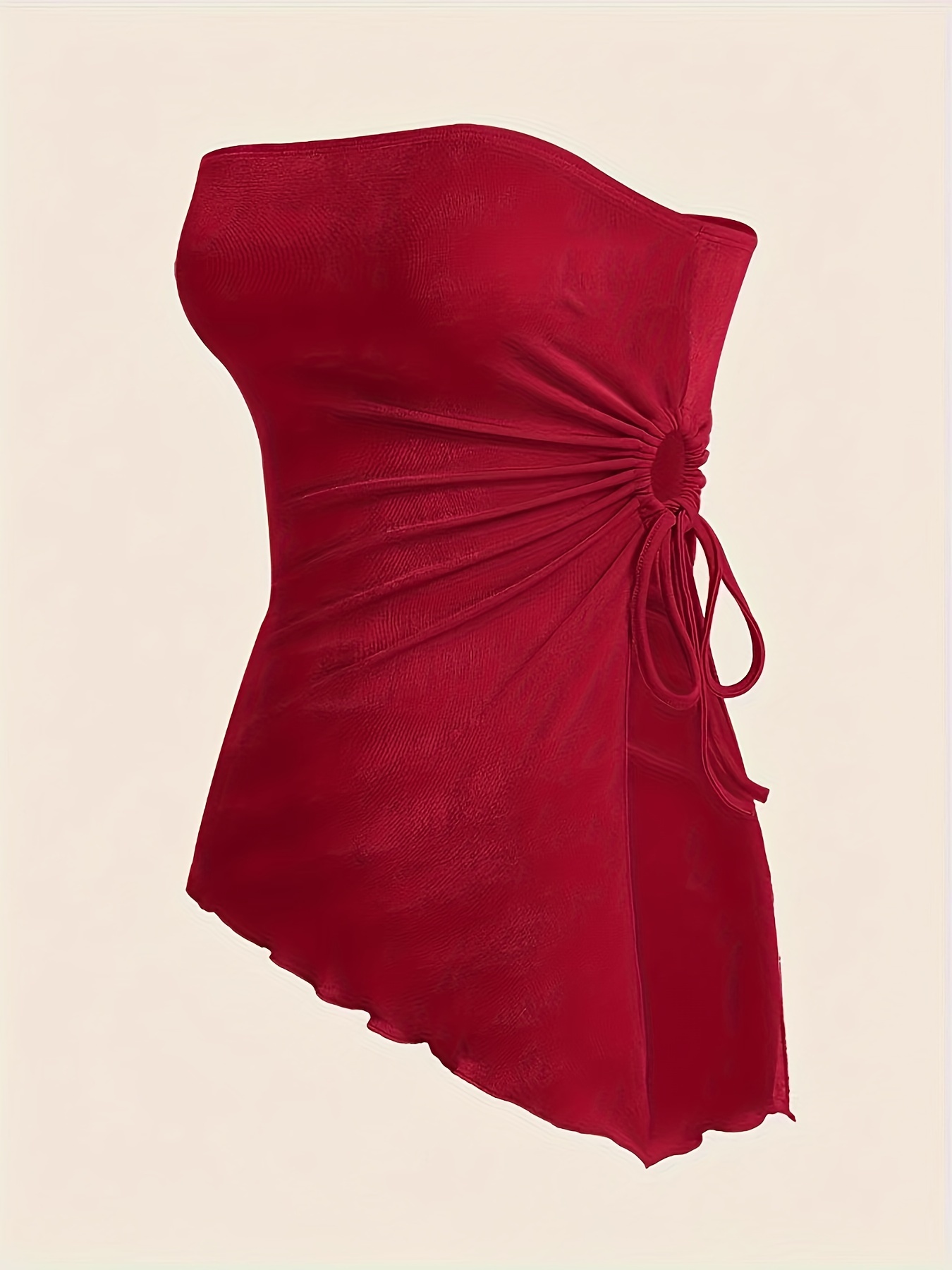 Drawstring Side Asymmetric Hem Tube Top Casual Ring Detail - Temu