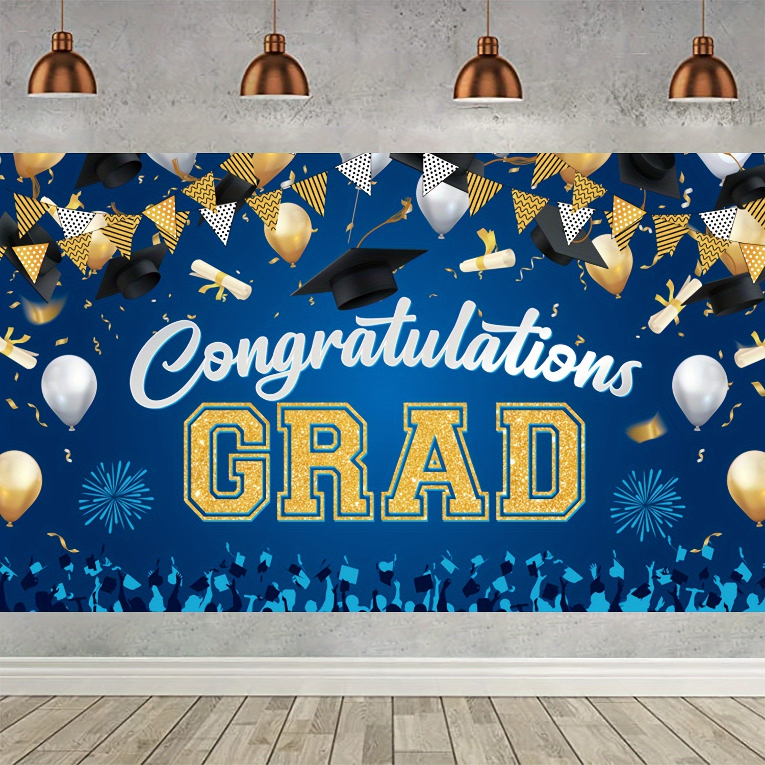 1pc 5*3ft Congratulations Graduation Background Dark Blue Gold Flag ...