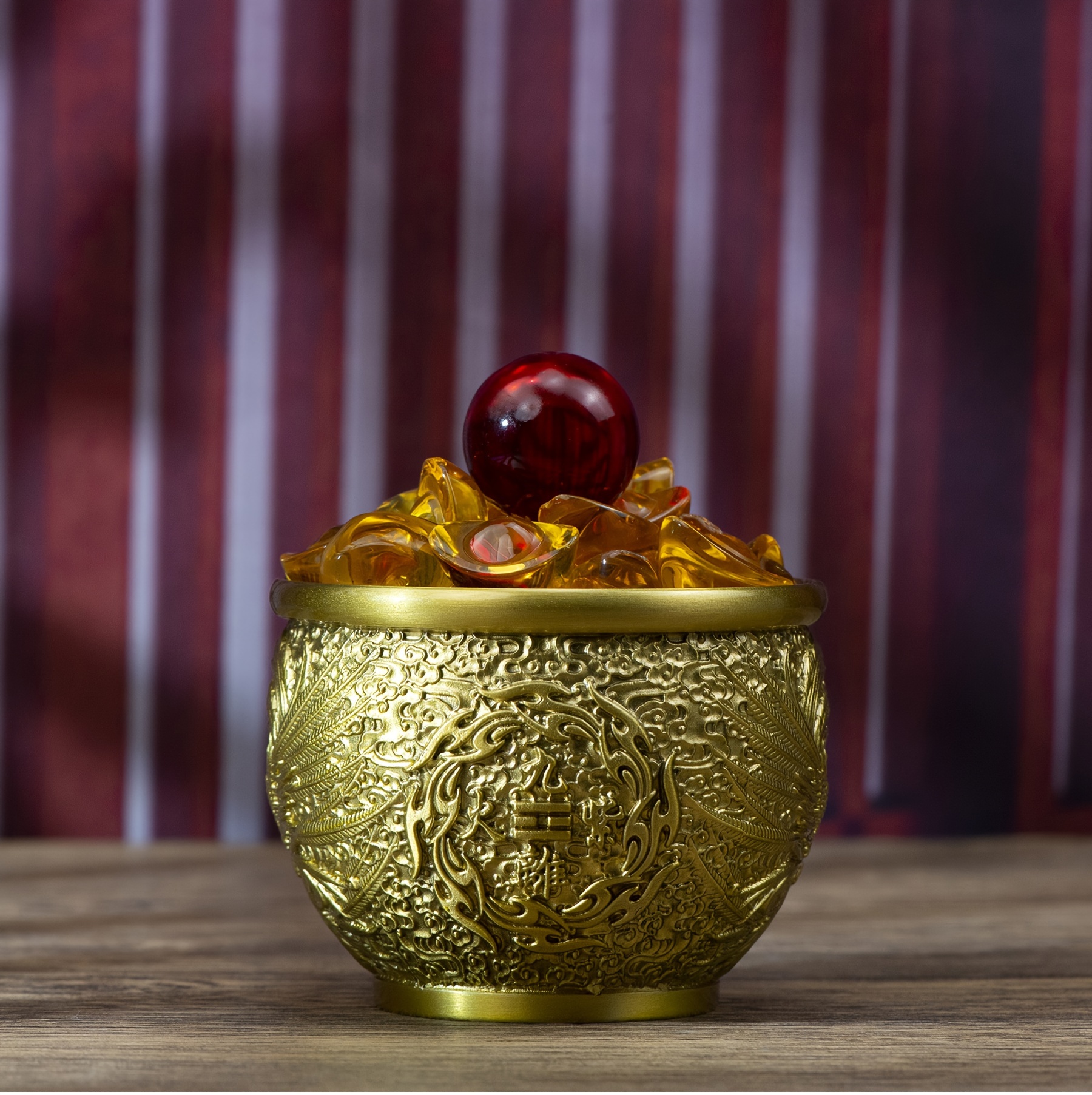 Feng Shui Brass Jar For Wealth & Prosperity - Chinese Style Decorative Piece For Living Room ...