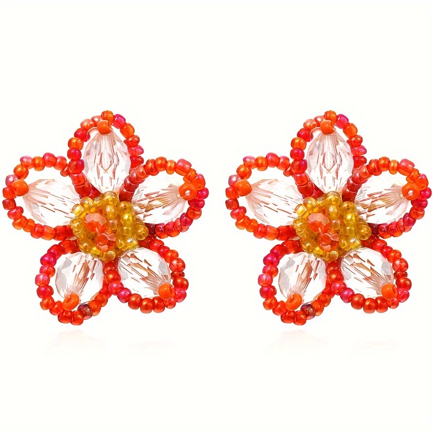 Bohemian Crystal Handmade Beaded Flower Stud Earrings Spring - Temu ...