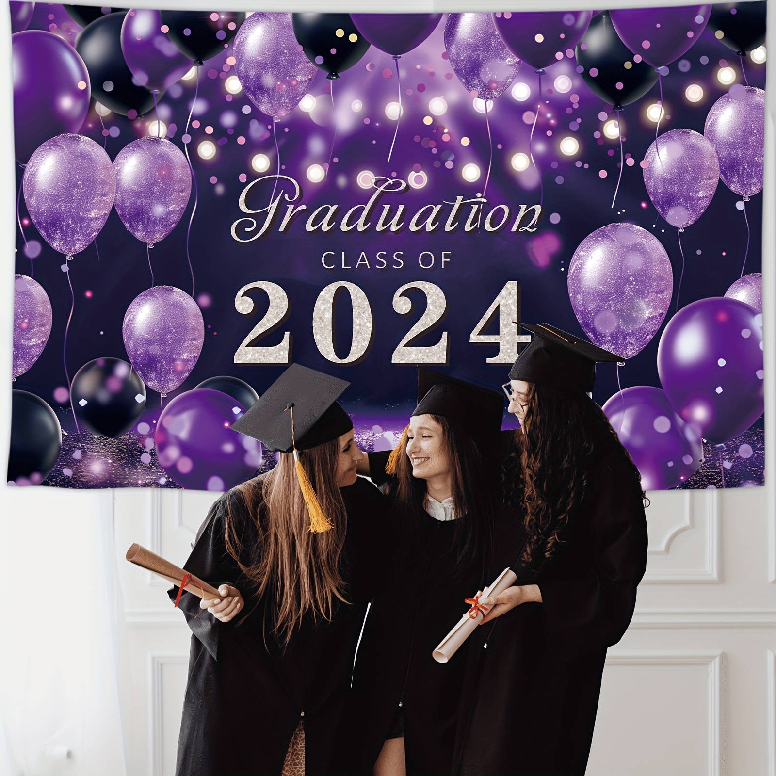 Class 2024 Graduation Party Backdrop Purple Black Congrats - Temu
