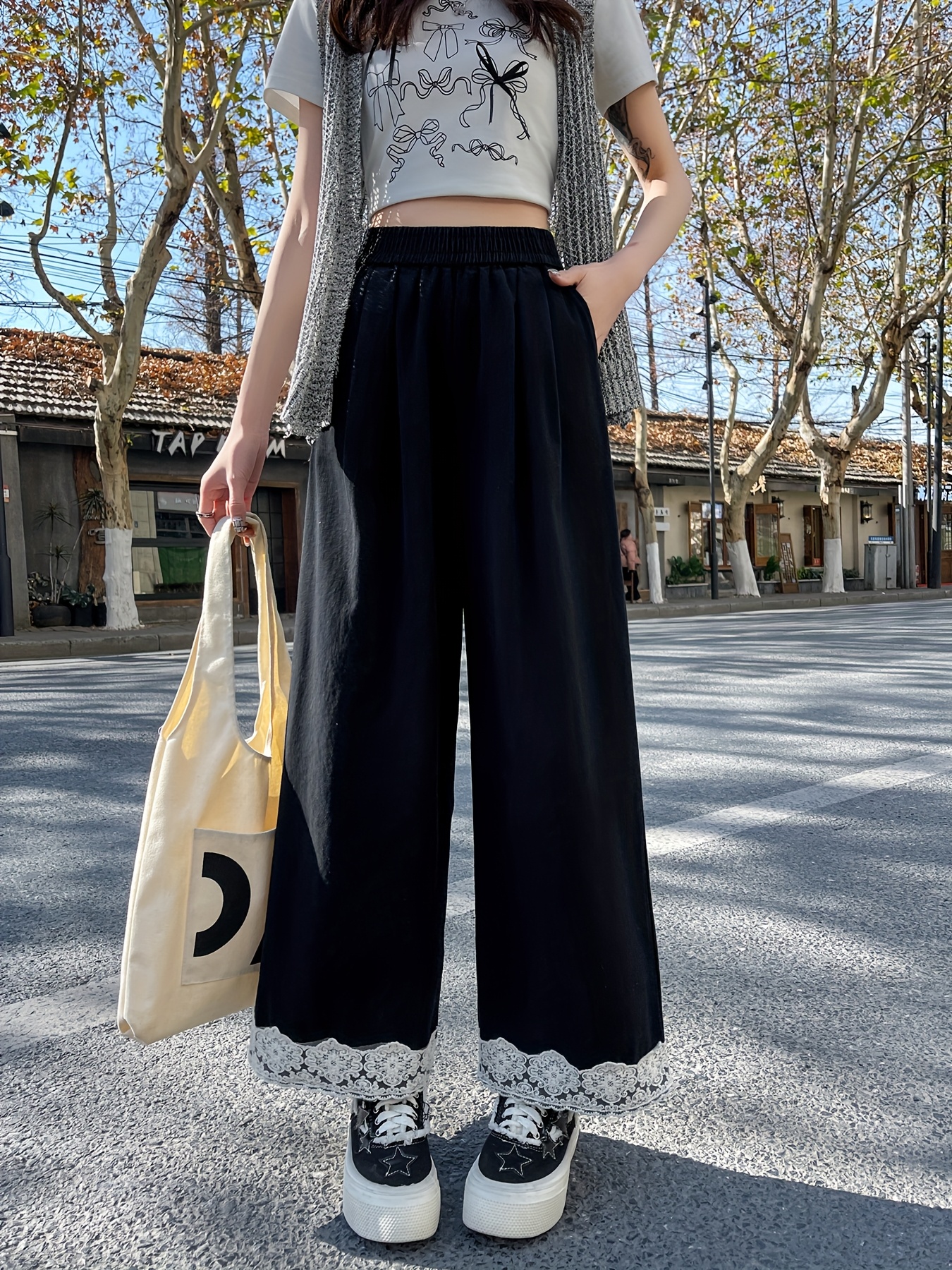 Cropped Wide Leg Pants Sneakers women's high waisted wide leg cropped ...