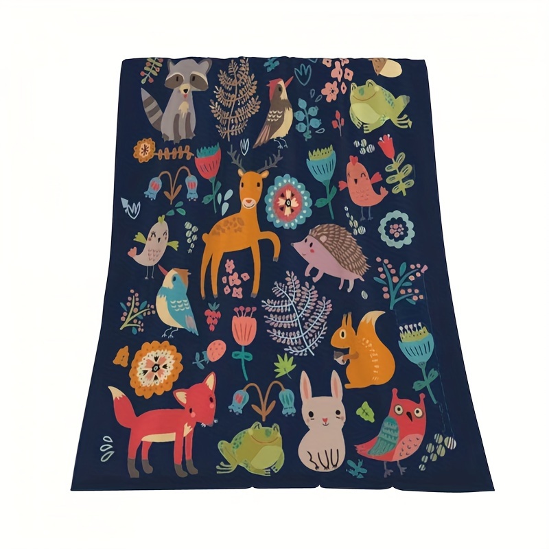 Cartoon Forest Animals Blanket Soft Warm Deer Rabbit Owl Fox - Temu ...