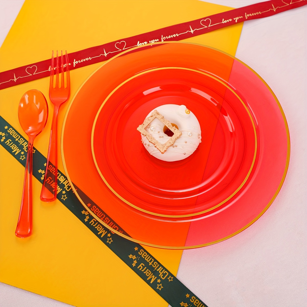 36 Guests Red Plastic Party Plates Disposable Dinnerware Set - Temu