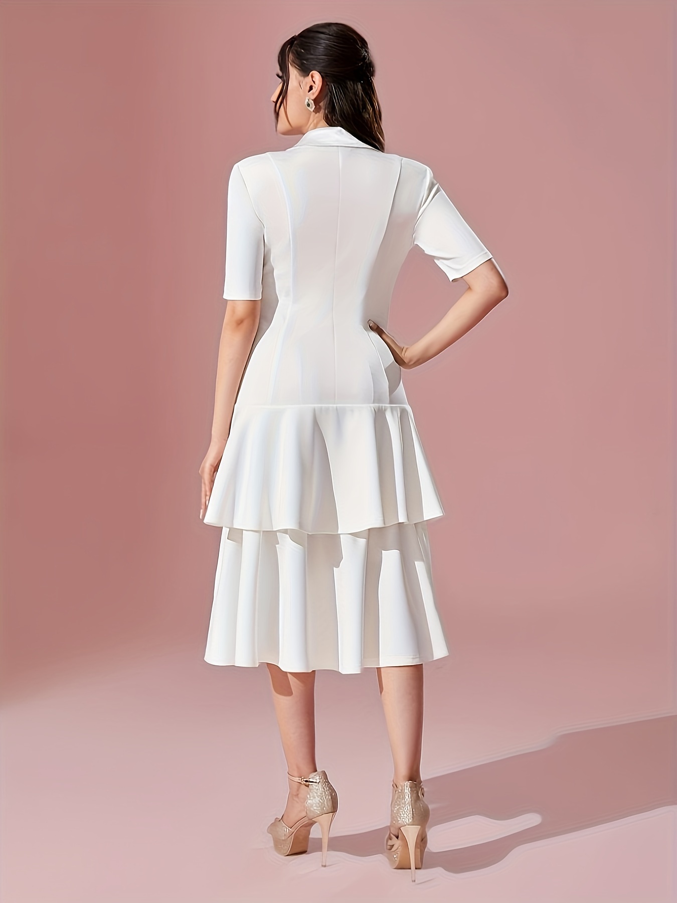 Double breasted Notched Collar Dress Elegant Layered Ruffle - Temu ...