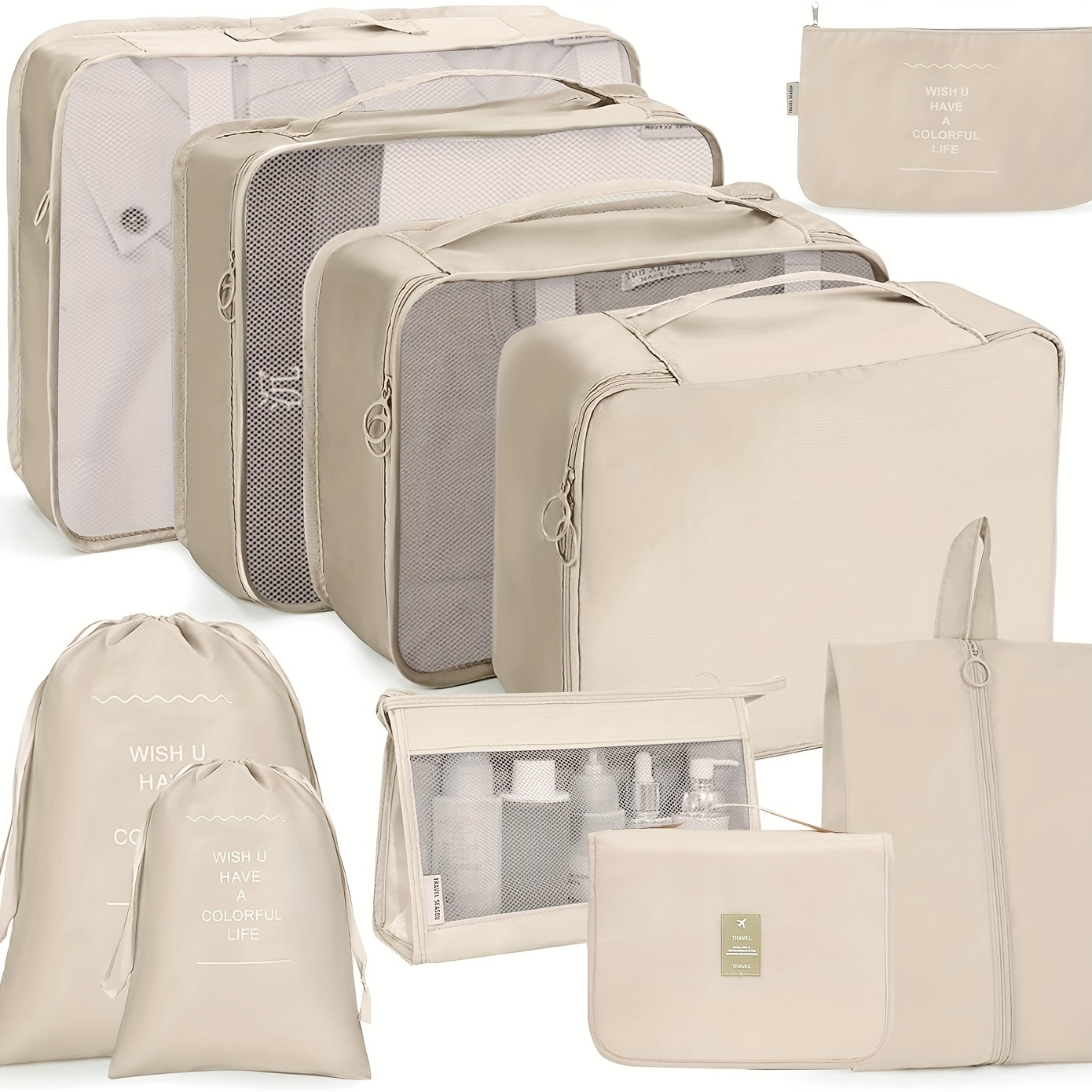 Solid Color Luggage Bag Set Multifunctional Packaging Cubes - Temu Canada