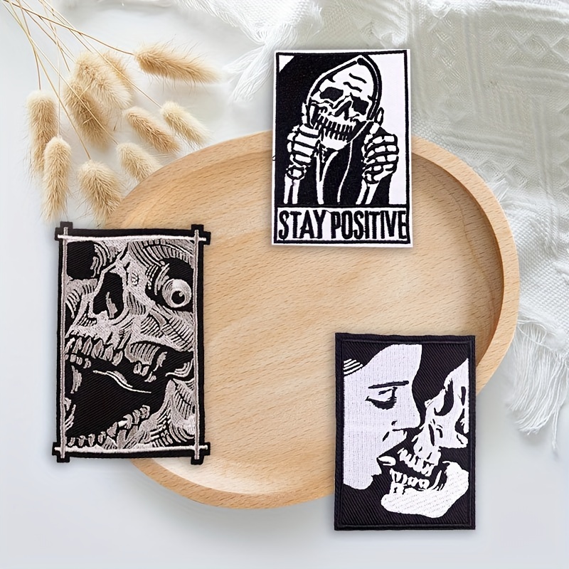 Punk Embroidered Iron Patches Skeleton Themed - Temu
