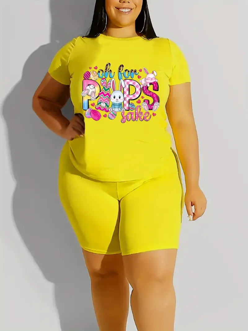 Plus Size Graphic Print Two Piece Set Short Sleeve T Shirt Temu Australia